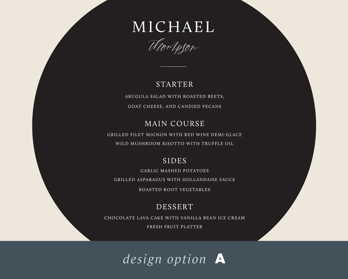 Round Menu Name Cards Printed With White Ink on Black Paper 8 Die-cut ...
