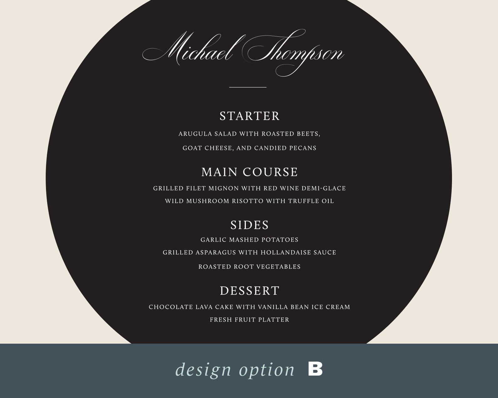 Round Menu Name Cards Printed With White Ink on Black Paper 8 Die-cut ...