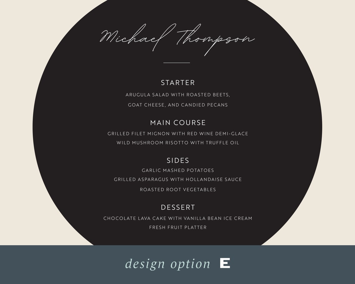 Round Menu Name Cards Printed With White Ink on Black Paper 8 Die-cut ...