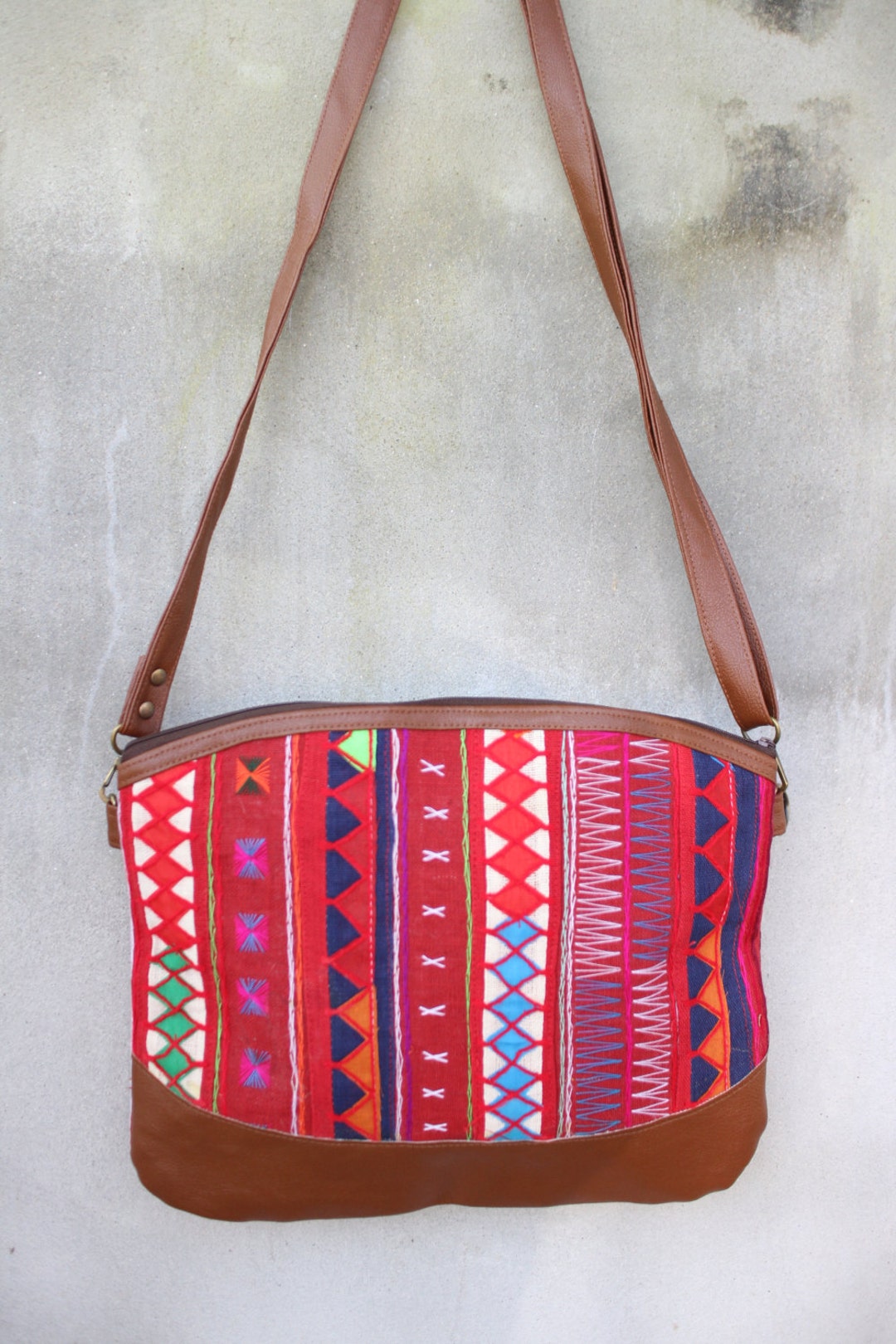 Hand Embroidered Shoulder/hand Bag PVC Leather Strap Akha - Etsy