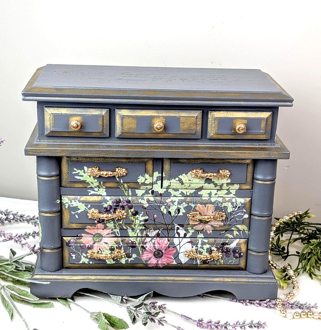 Ladies Jewelry Box, Painted Gray Jewelry Box, Jewelry Chest, Jewelry ...