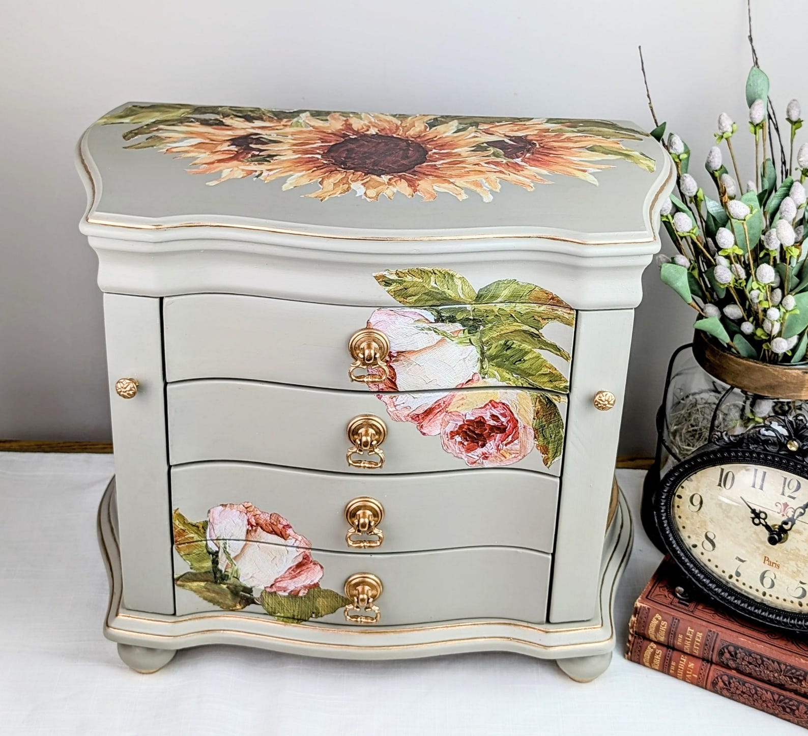 Large Painted Jewelry Box, Wildflower Sunflower Theme, Jewelry Chest ...