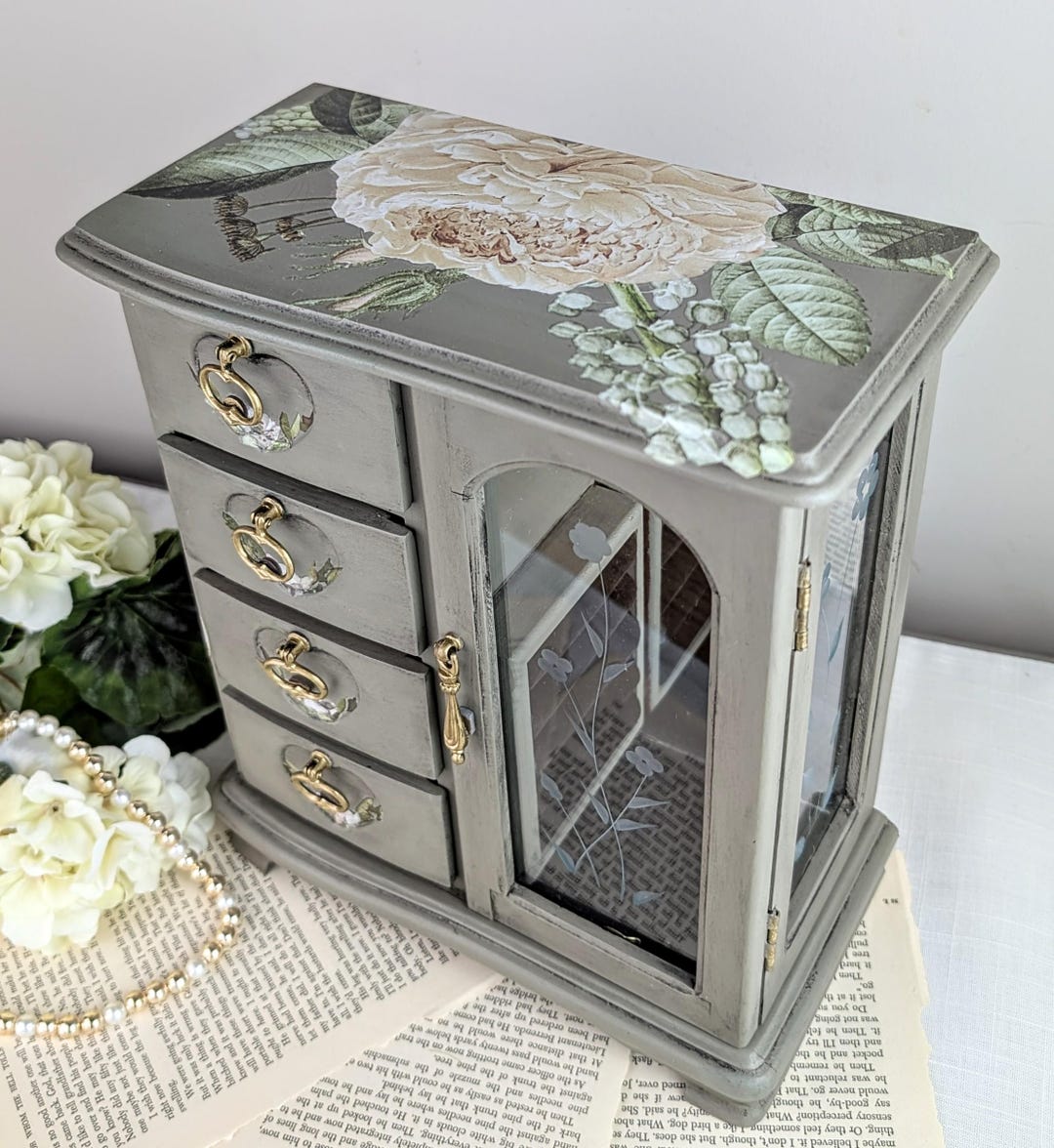 Jewelry Box, Vintage Upcycled Painted Jewelry Armoire, Jewelry Chest ...