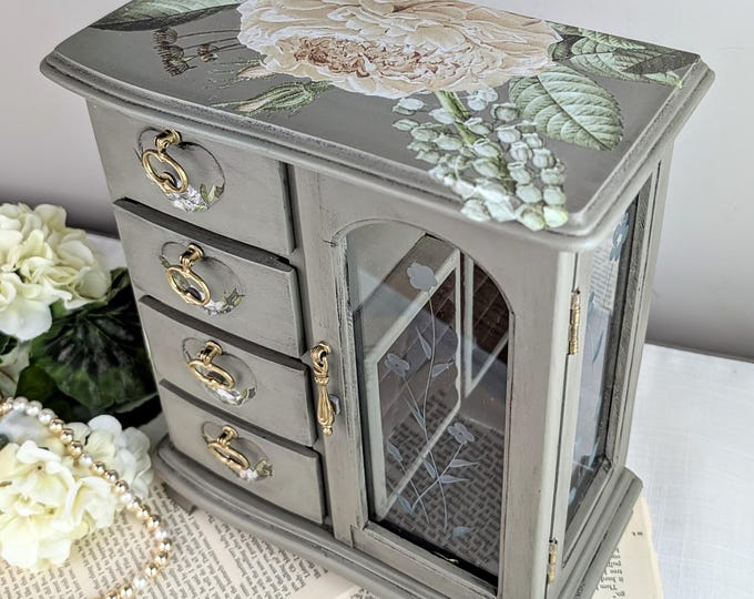 Jewelry Box, Vintage Upcycled Painted Jewelry Armoire, Jewelry Chest ...