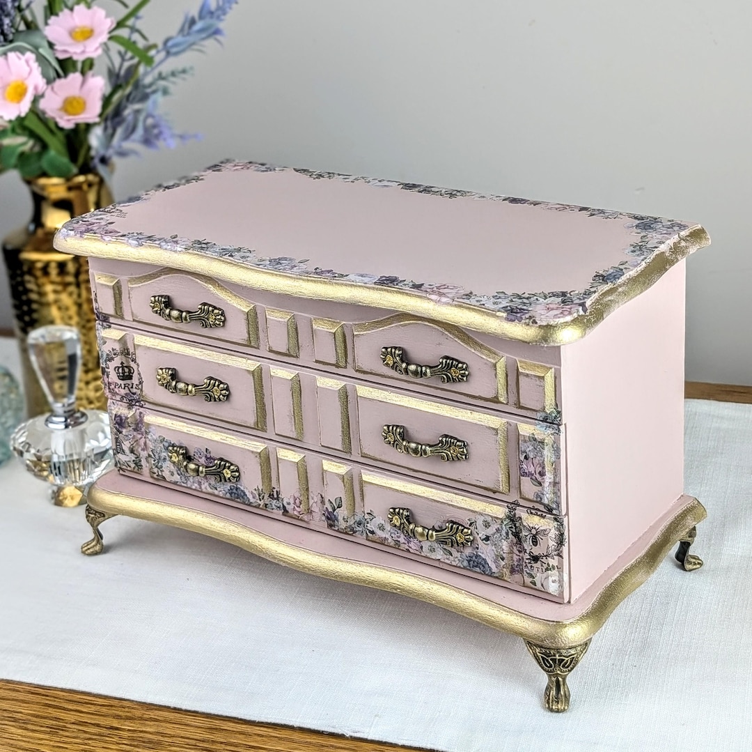 Girls Jewelry Box, Pink Painted Jewelry Box, Vintage Jewelry Armoire ...