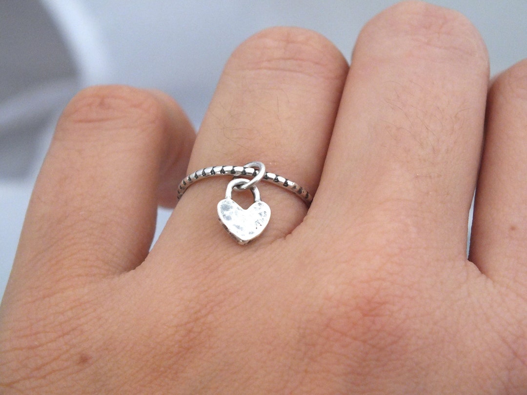 Sterling Silver Charm Ring Silver Heart Ring Heart Charm - Etsy