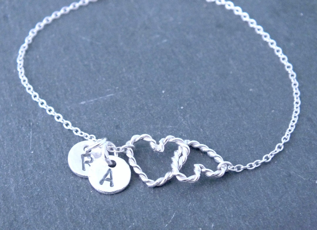 Interlocking Heart Bracelet, Sterling Silver Eternity Bracelet, Two ...