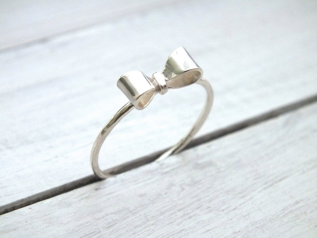 Sterling Silver Bow Ring, Silver Ribbon Ring, Bow Stacking Ring, 925 ...