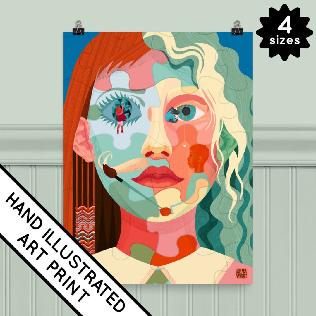 Picasso-style Maximalist Portrait, Rainbow Arte Print, Stained Glass ...