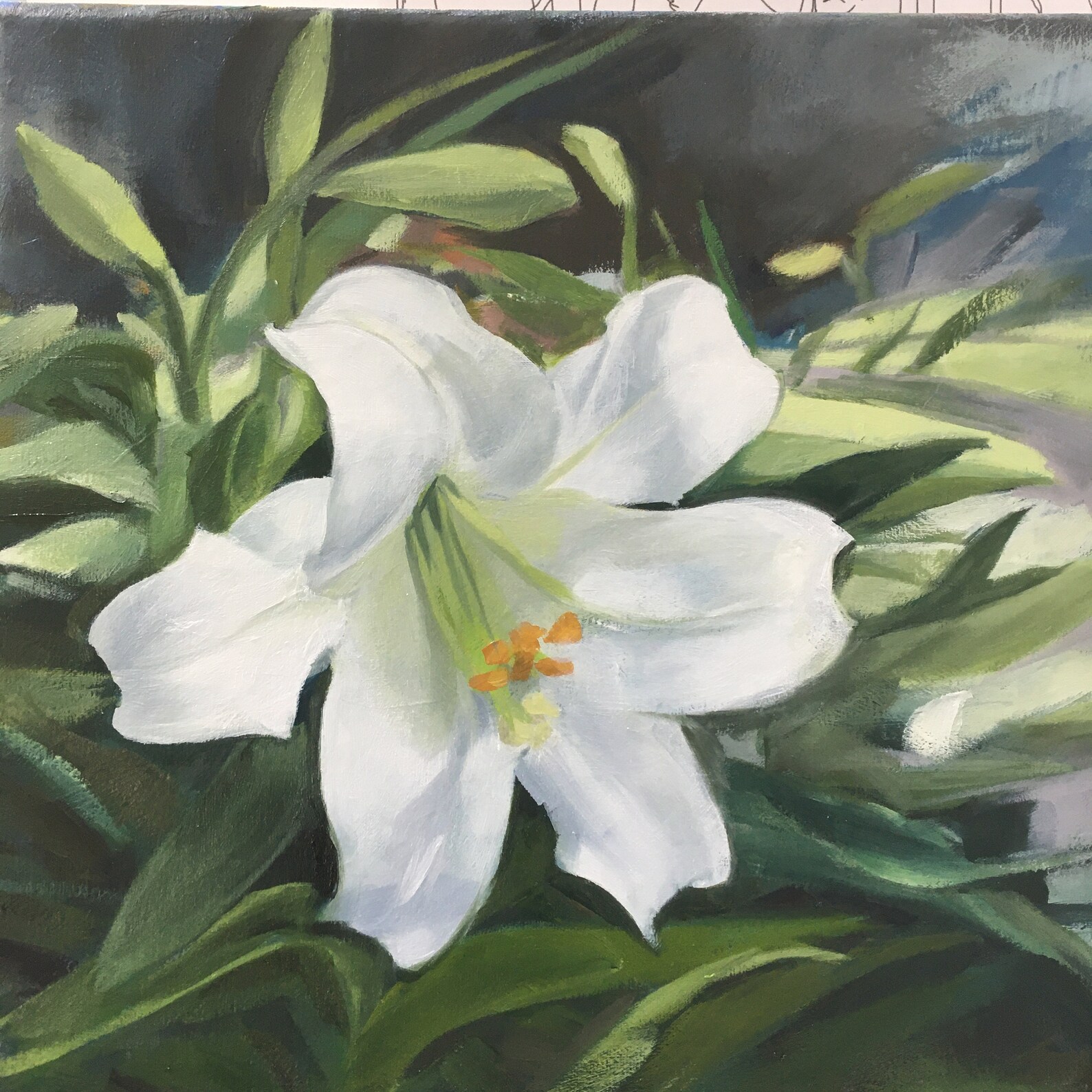 Original Oil Painting of Easter Lily. White and Green - Etsy