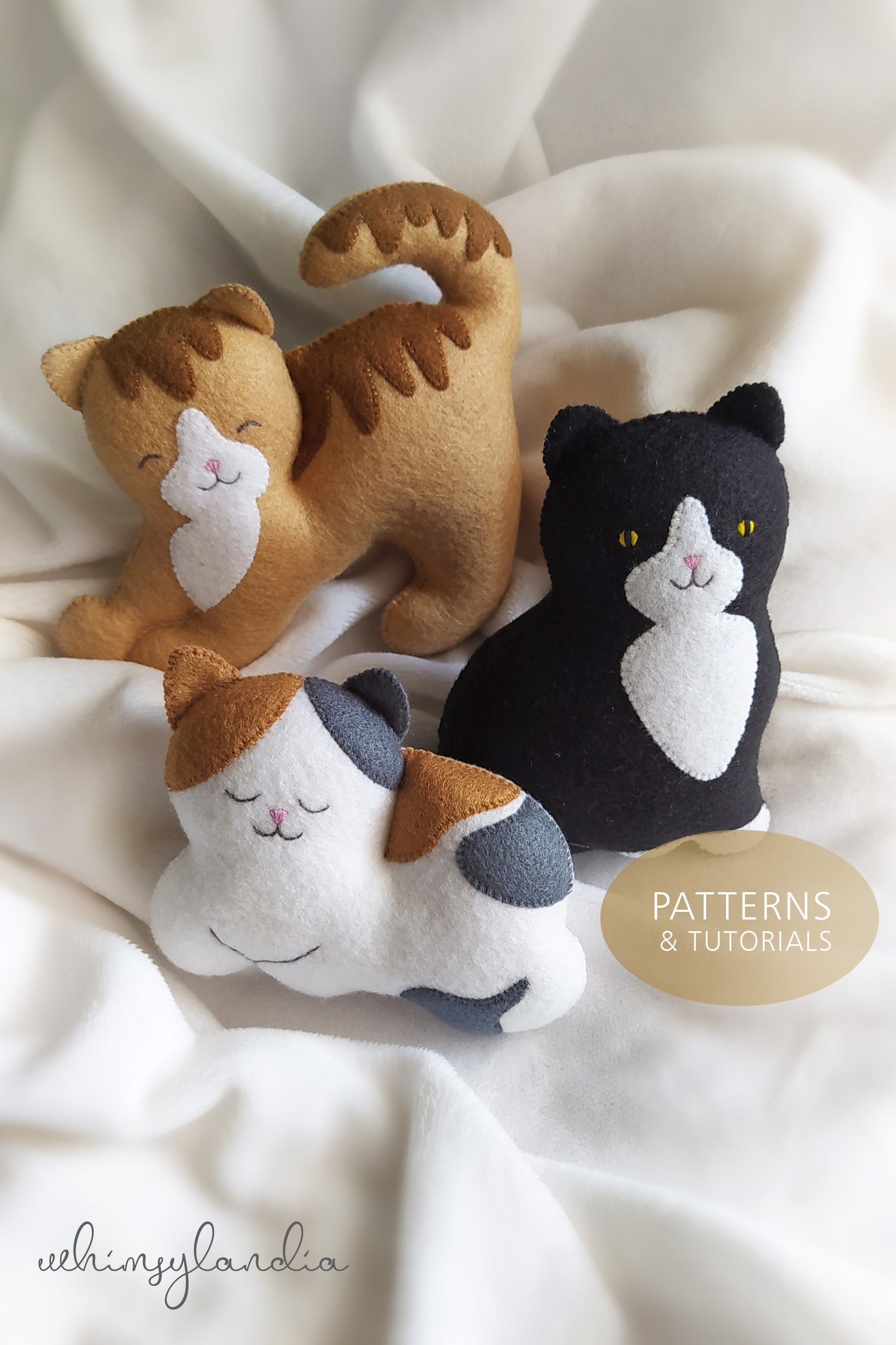 NEW! Felt Chubby Kitties PDF Patterns and Tutorials Set, DIY Felt Cats ...