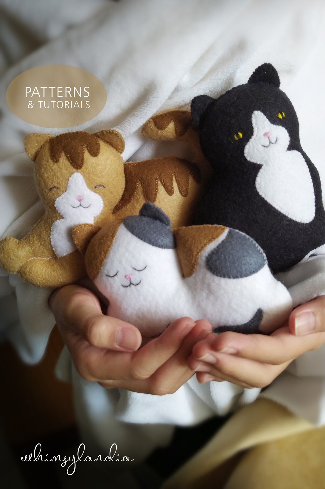 NEW! Felt Chubby Kitties PDF Patterns and Tutorials Set, DIY Felt Cats ...
