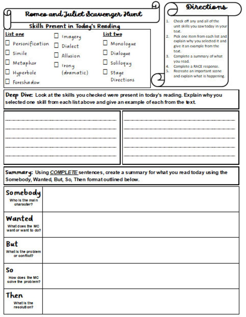 Romeo and Juliet Scavenger Hunt for Any Act - Etsy