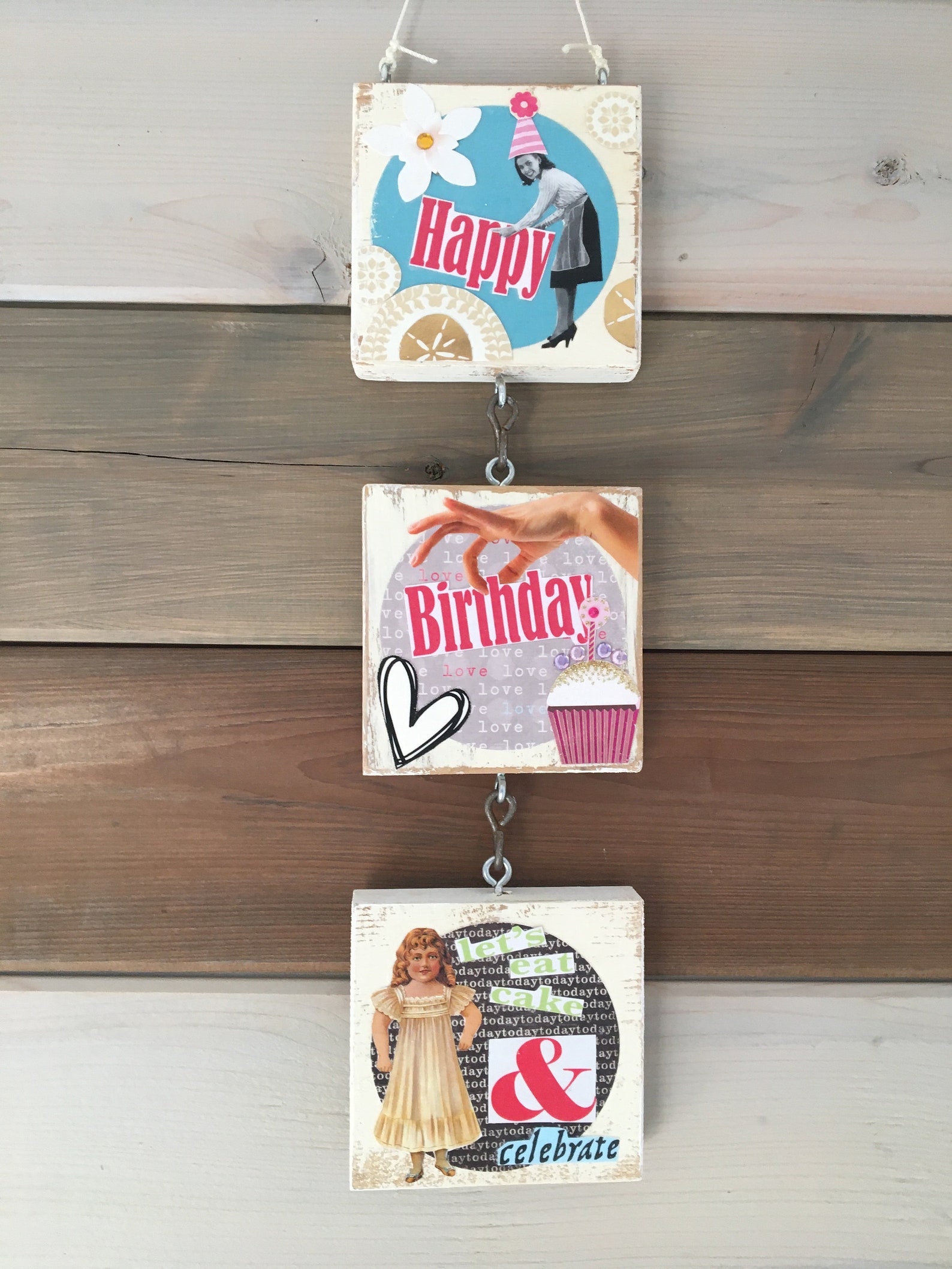 HAPPY BIRTHDAY Hanging Wood Blocks Collage Wall Sign - Etsy