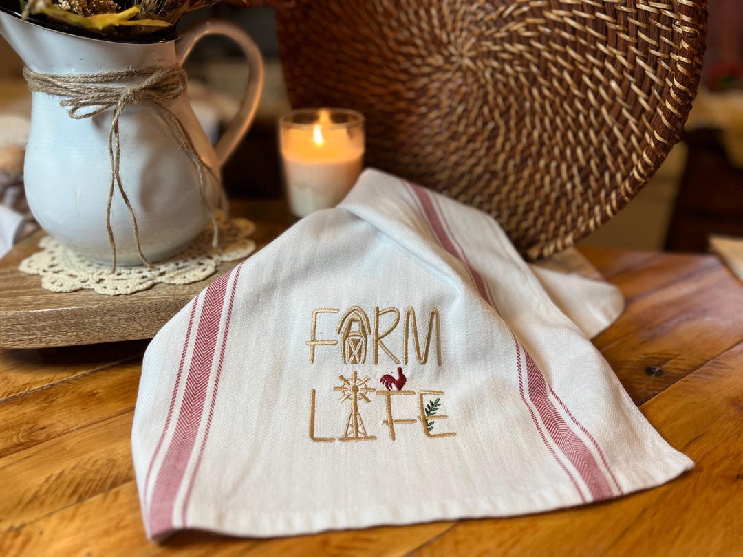 Embroidered Farm and Country Kitchen Towel - Etsy