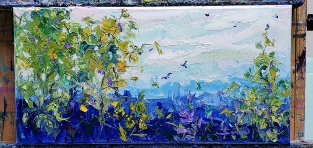 BLUE MEETS GREEN, Original Oil Painting, Impressionist, Wall Art ...