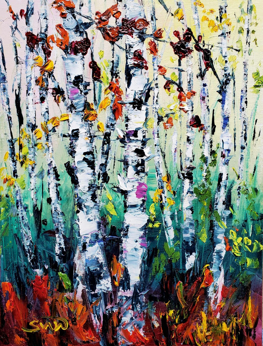 HAPPY BIRCH DANCING, Colorful Trees, Mountain, Art, Blue Ridge ...