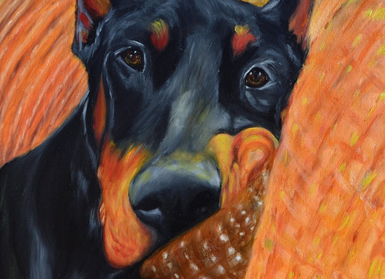 Doberman Pinscher, Custom Dog Painting, Dog Portrait, Pet Portrait ...