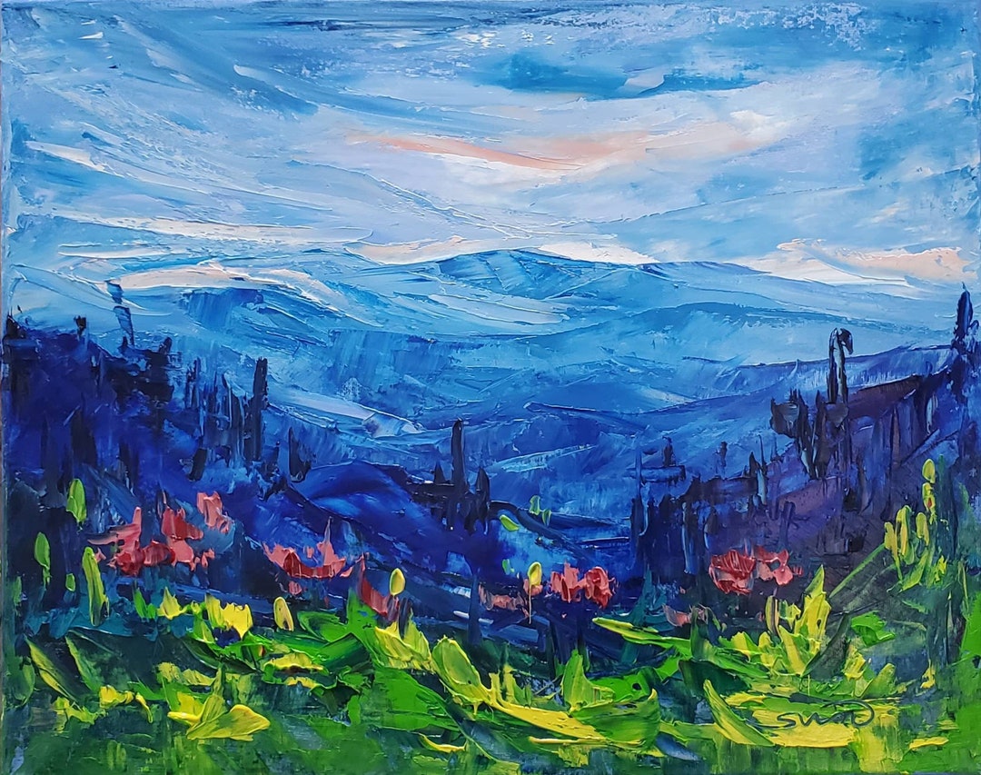 SPRING TIME MOUNTAINS, Spring Painting, Mountain Art, Smoky Mountains ...