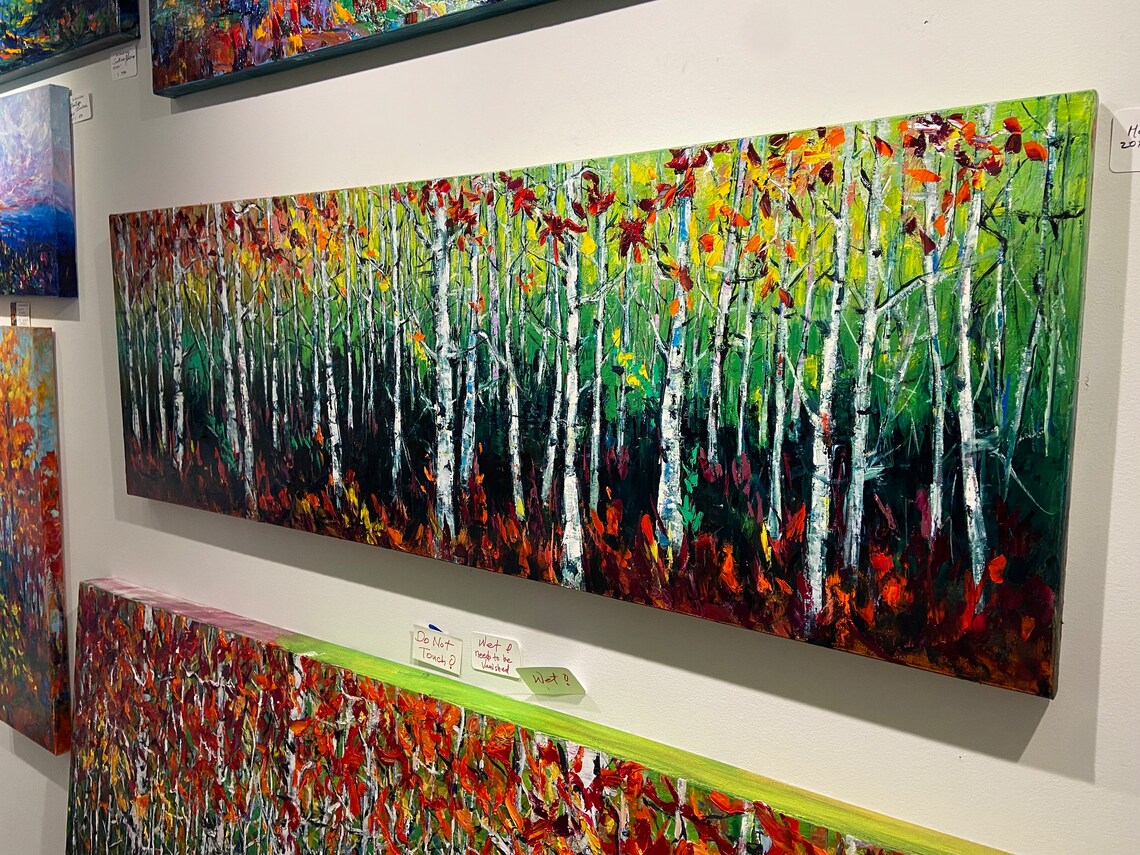 HAPPY BIRCH, Colorful Trees, Mountain, Art, Blue Ridge Mountains, Large ...