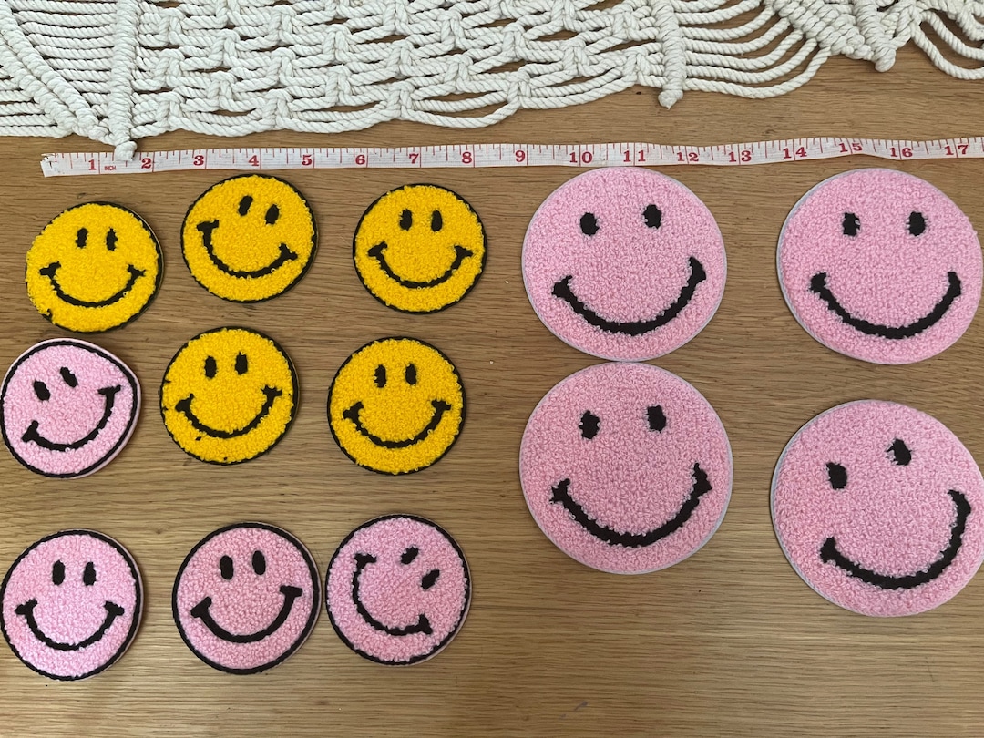 Smiley Face Patches Pink Chenille Happy Face Patch | Smiley Face ...