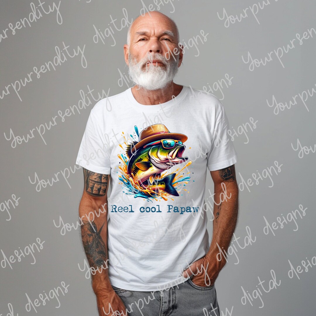 Reel Cool Dad, Papa, Pop, 10 Names, Bearded Bass With Fishing Pole, Png ...