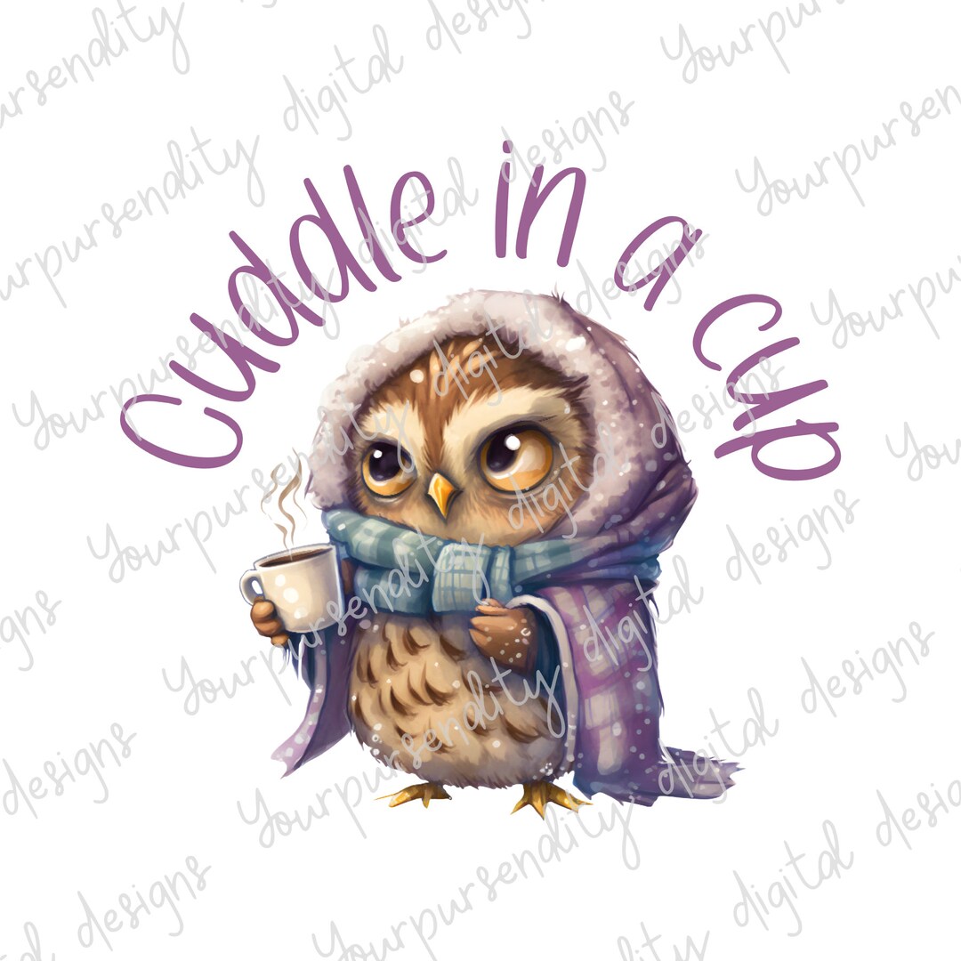 Cuddle in a Cup, Chibi Owl, Valentines Day Design, Sublimation Image ...