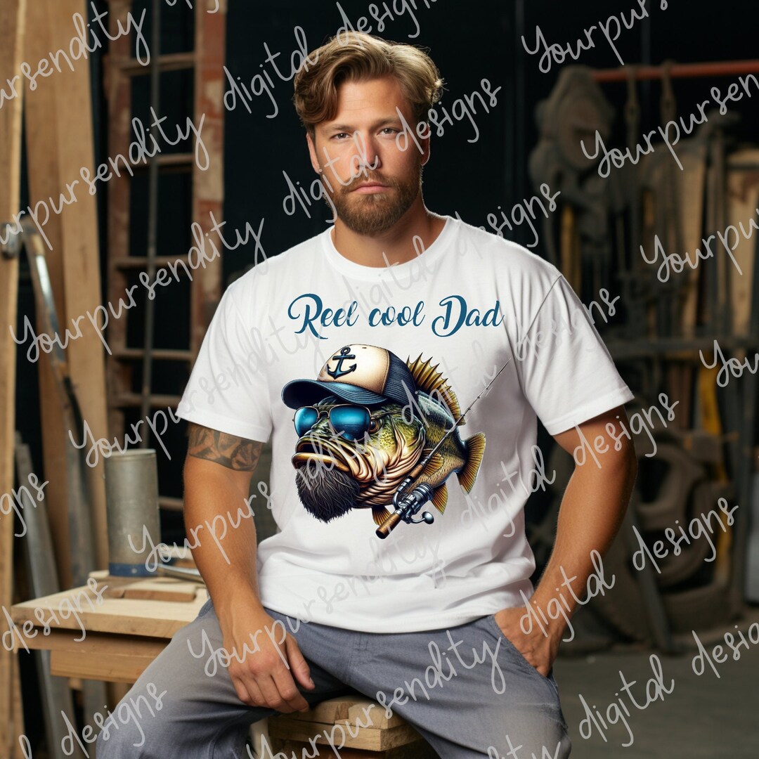 Reel Cool Dad, Papa, Pop, 10 Names, Bearded Bass With Fishing Pole, Png ...