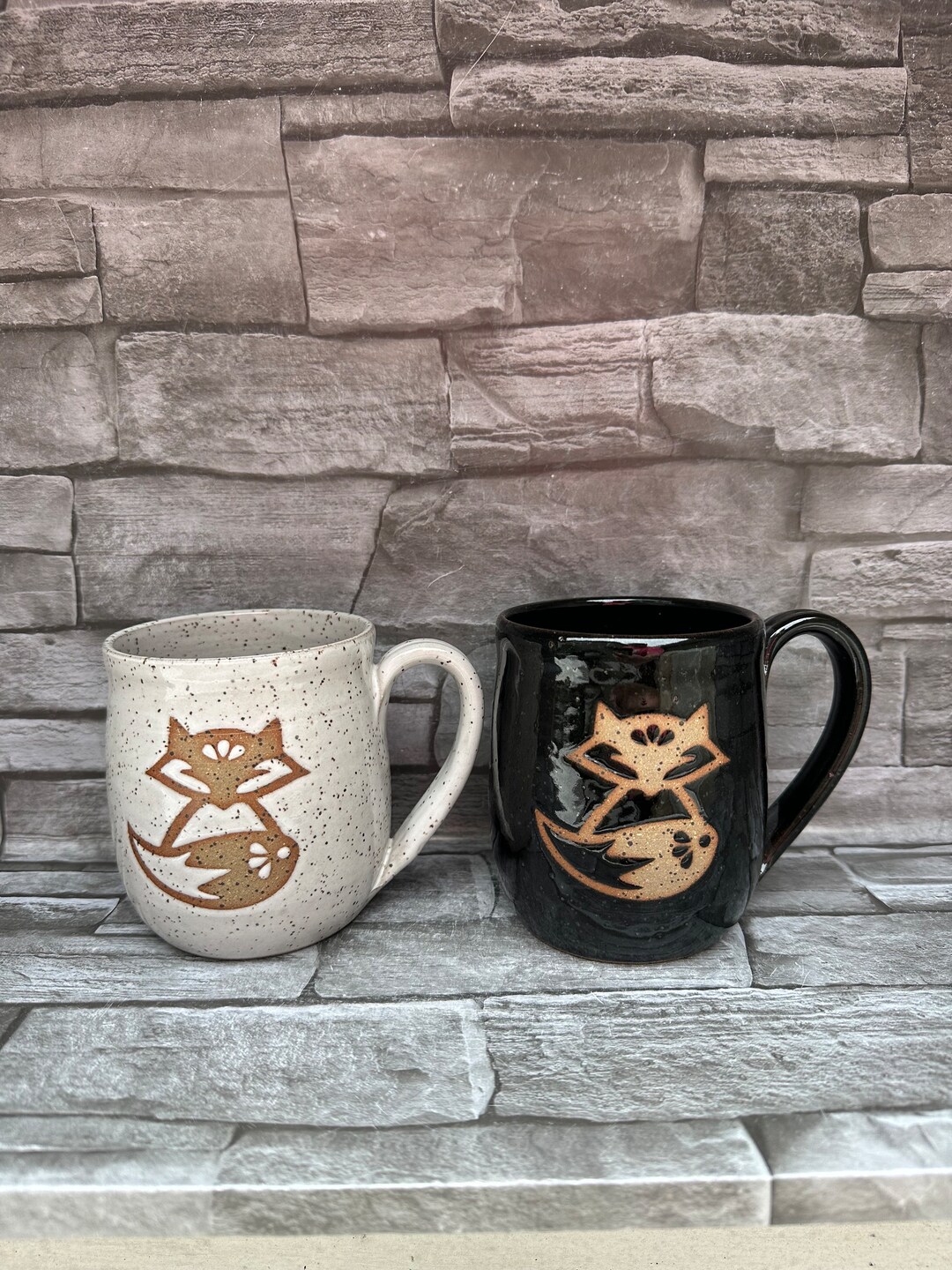 Pottery Mug, Foxy Mug, White Mug, Fox Mug, White Fox Coffee Mug, Black ...