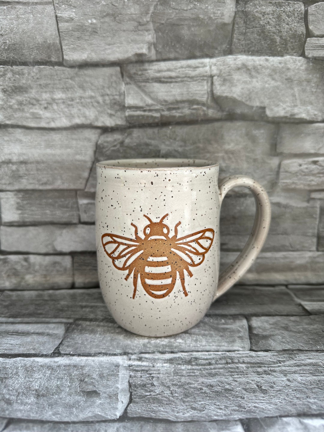 No 1 Pottery Mug, Bee Mug, White Mug, Bee Pottery Mug, Cute Bee Coffee ...