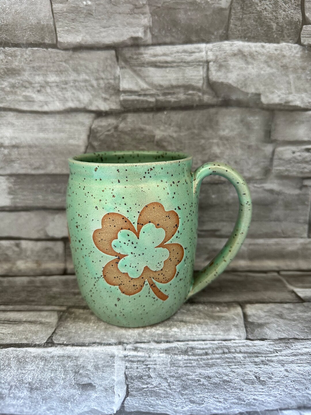 No 18 Pottery Mug, Shamrock Mug, Pottery Clover Mug, Irish Mug, Green ...