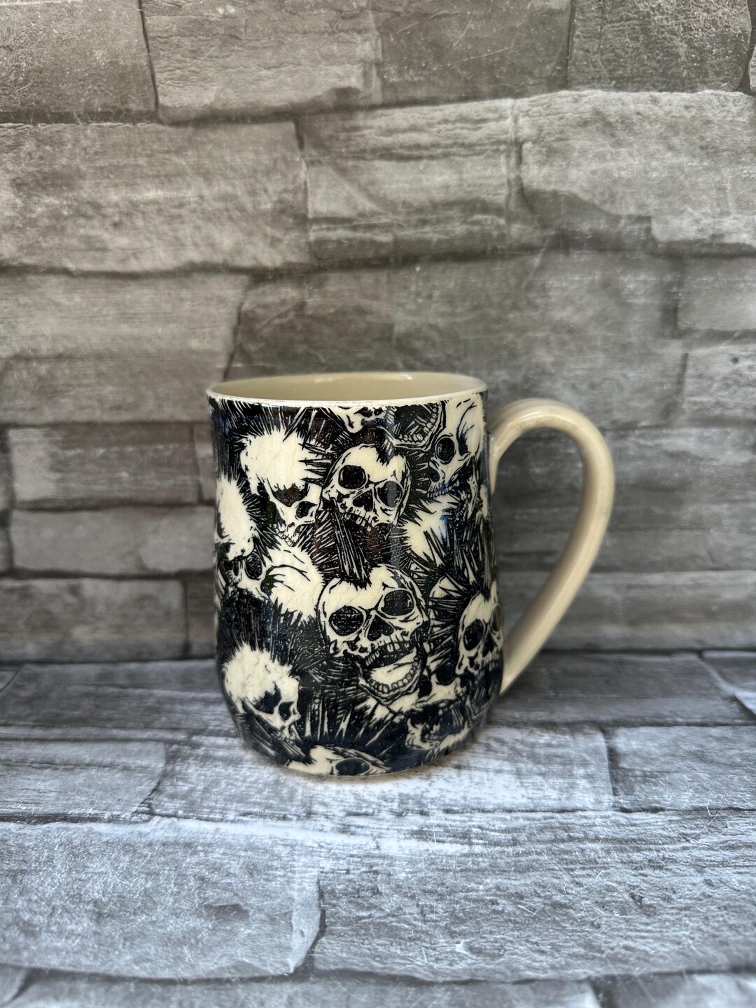 Mohawk Skull Pottery Mug: Black Skulls, Handmade Coffee Cup #4 - Etsy