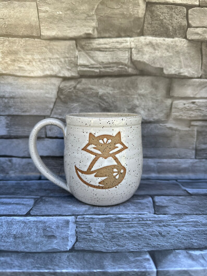 Pottery Mug Foxy Mug White Mug Fox Mug Cute Fox Coffee - Etsy