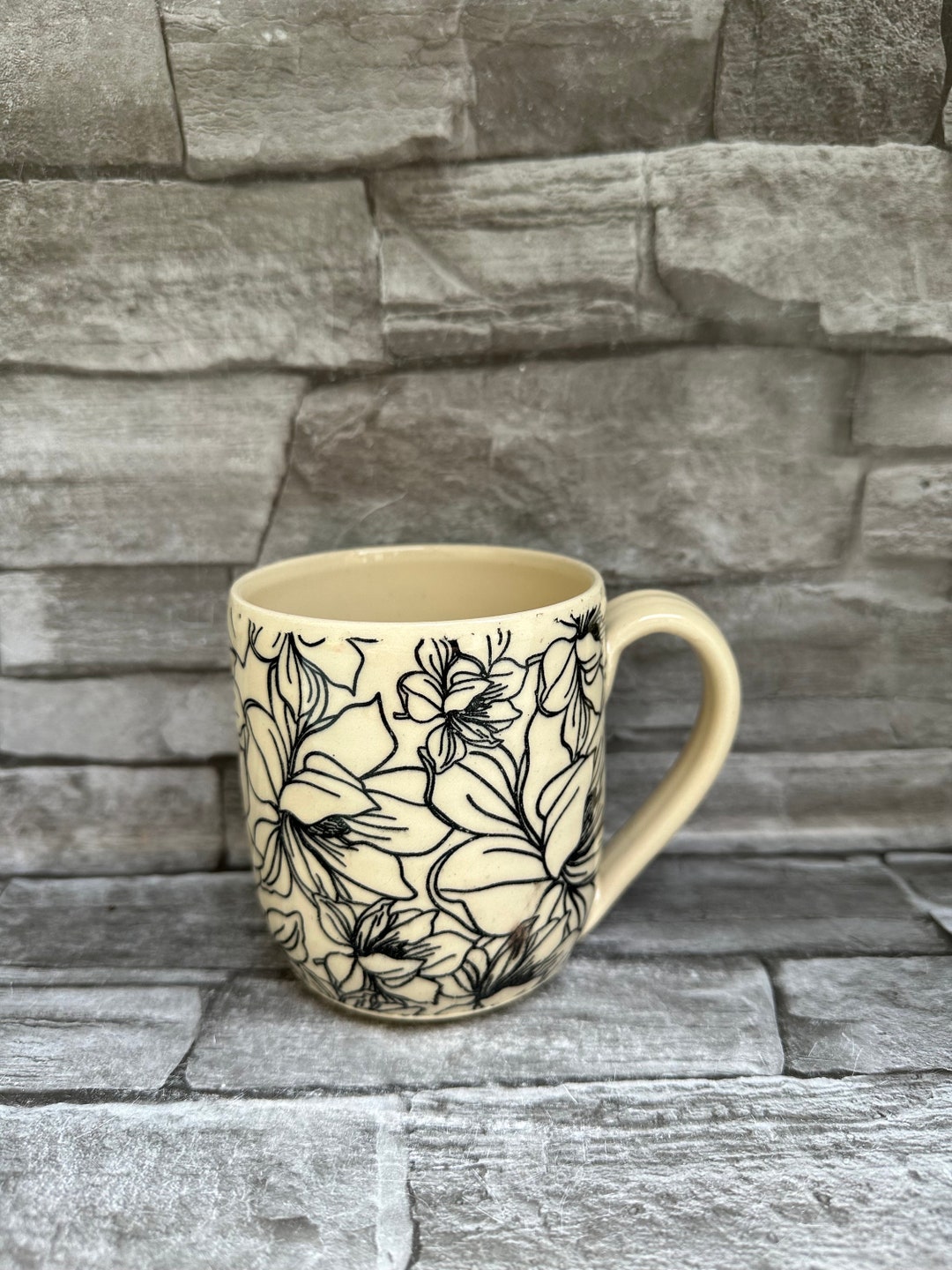 No 1 pottery Mug, Floral Mug, Magnolia Mug, Coffee Mug, Ceramic Mug ...