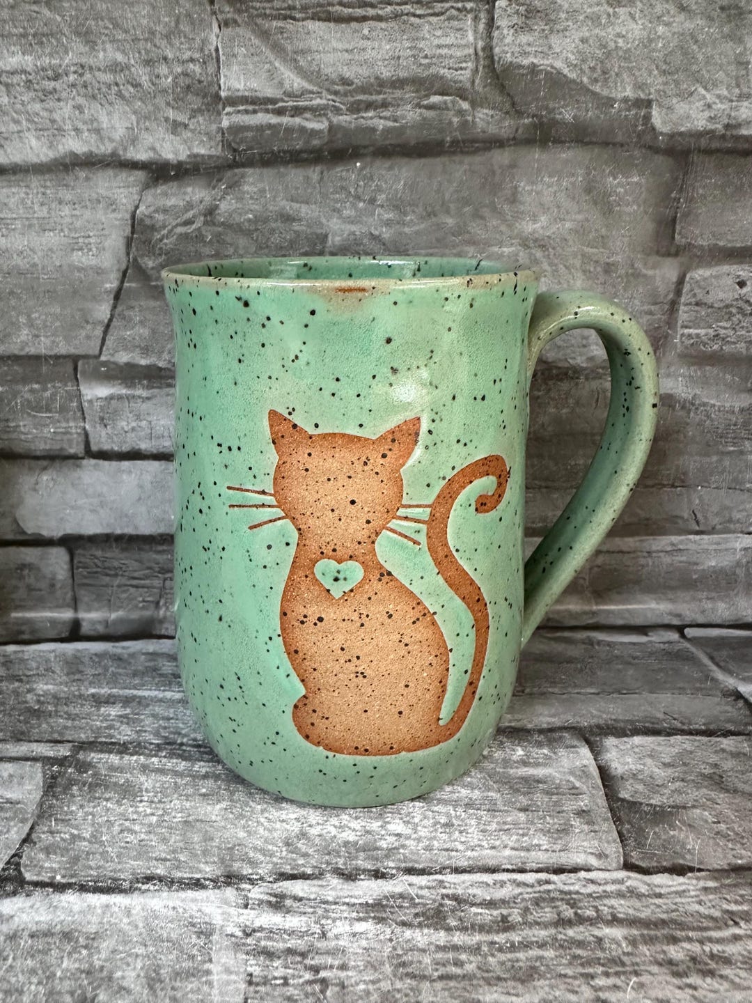 Pottery Mug, Cat Mug, Mint Cat Mug, Kitty Mug, Kitty Cat Mug, Mint ...