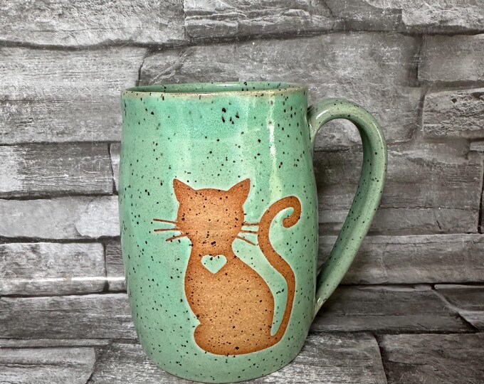 Pottery Mug, Cat Mug, Mint Cat Mug, Kitty Mug, Kitty Cat Mug, Mint ...