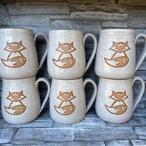 Pottery Mug, Foxy Mug, White Mug, Fox Mug, White Fox Coffee Mug, Black ...
