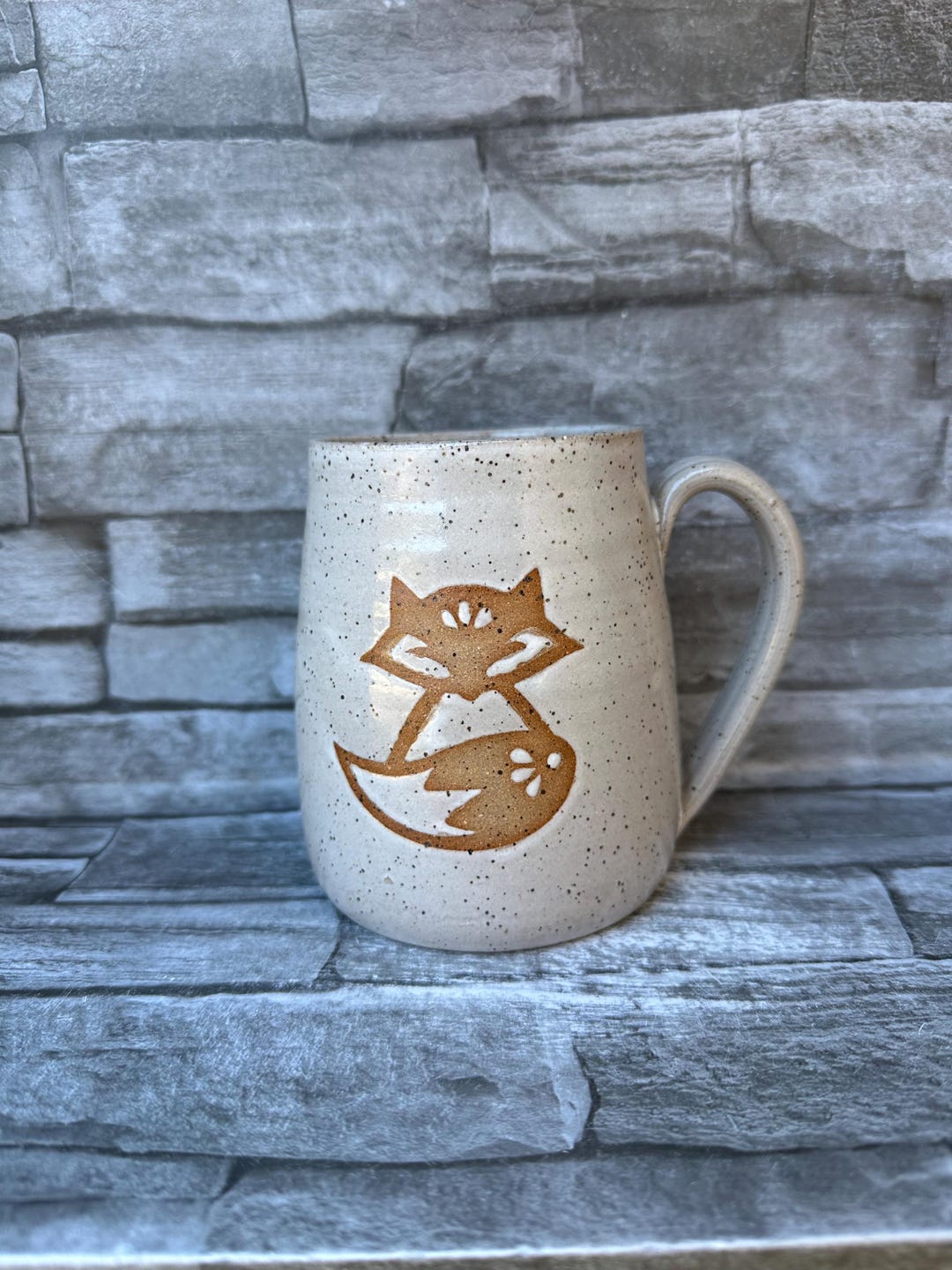 Pottery Mug, Foxy Mug, White Mug, Fox Mug, White Fox Coffee Mug, Black ...