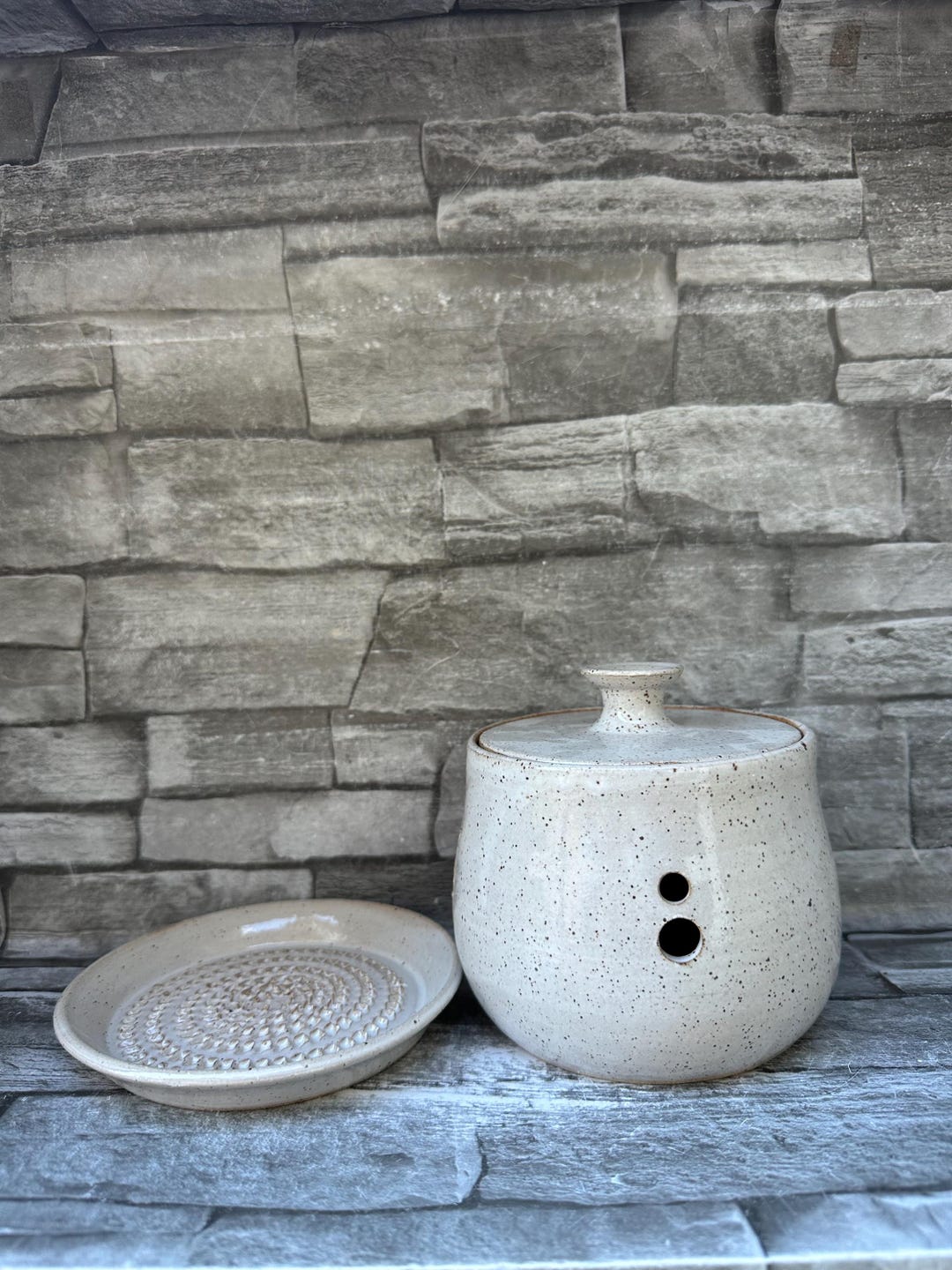 No 12 - Garlic Jar and Grater, Pottery Garlic Jar, Garlic Keeper ...