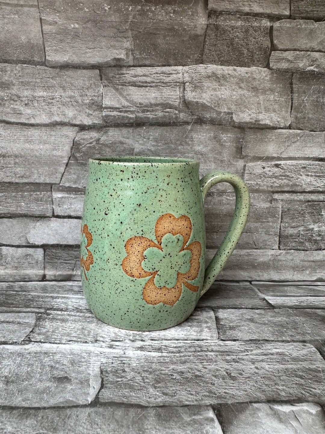 No 2 - Pottery Mug, Shamrock Mug, Pottery Clover Mug, Irish Mug, Green ...