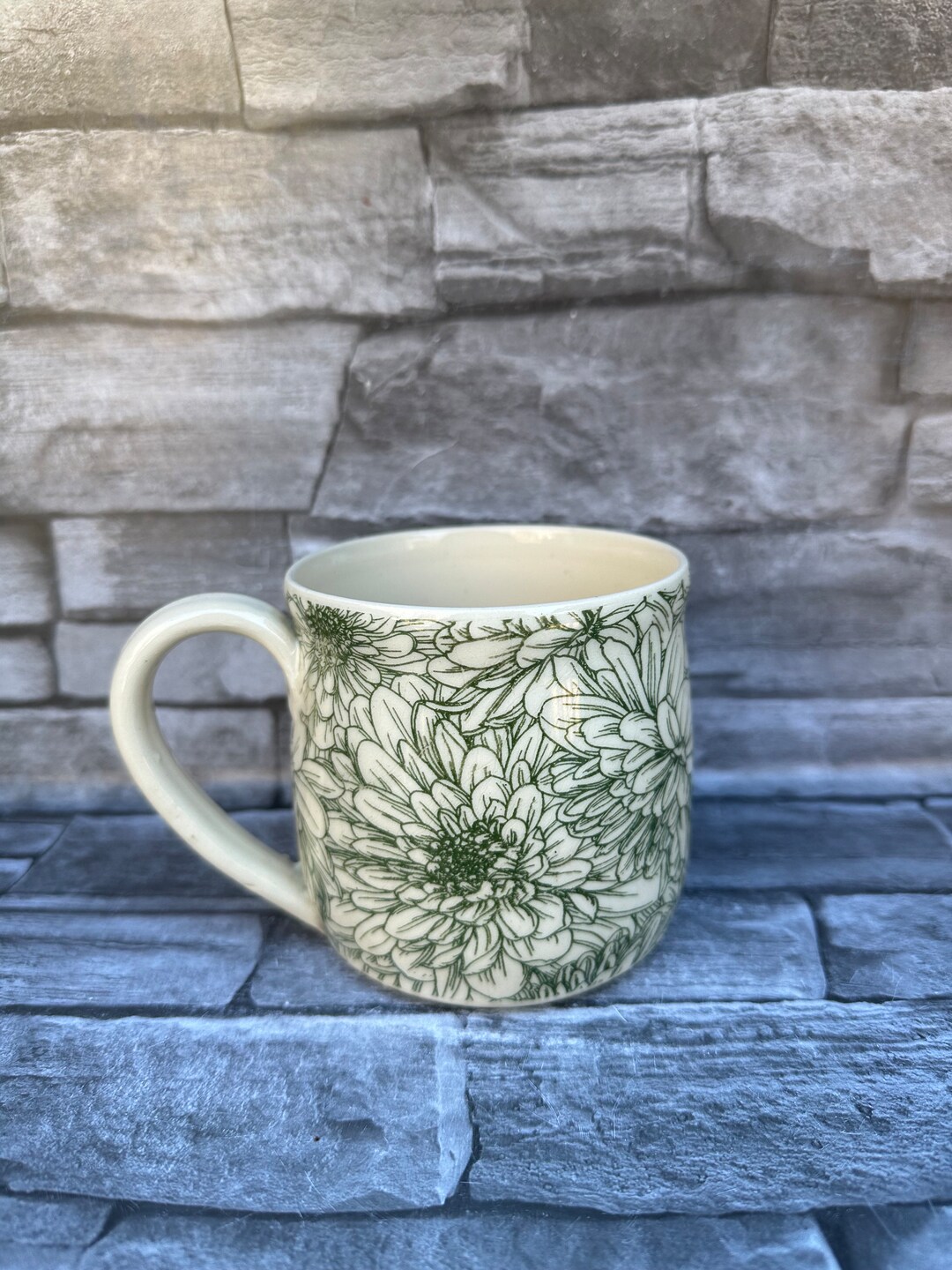 Pottery Mug, Floral Mug, Green Daisy Mug, Coffee Mug, Ceramic Mug ...