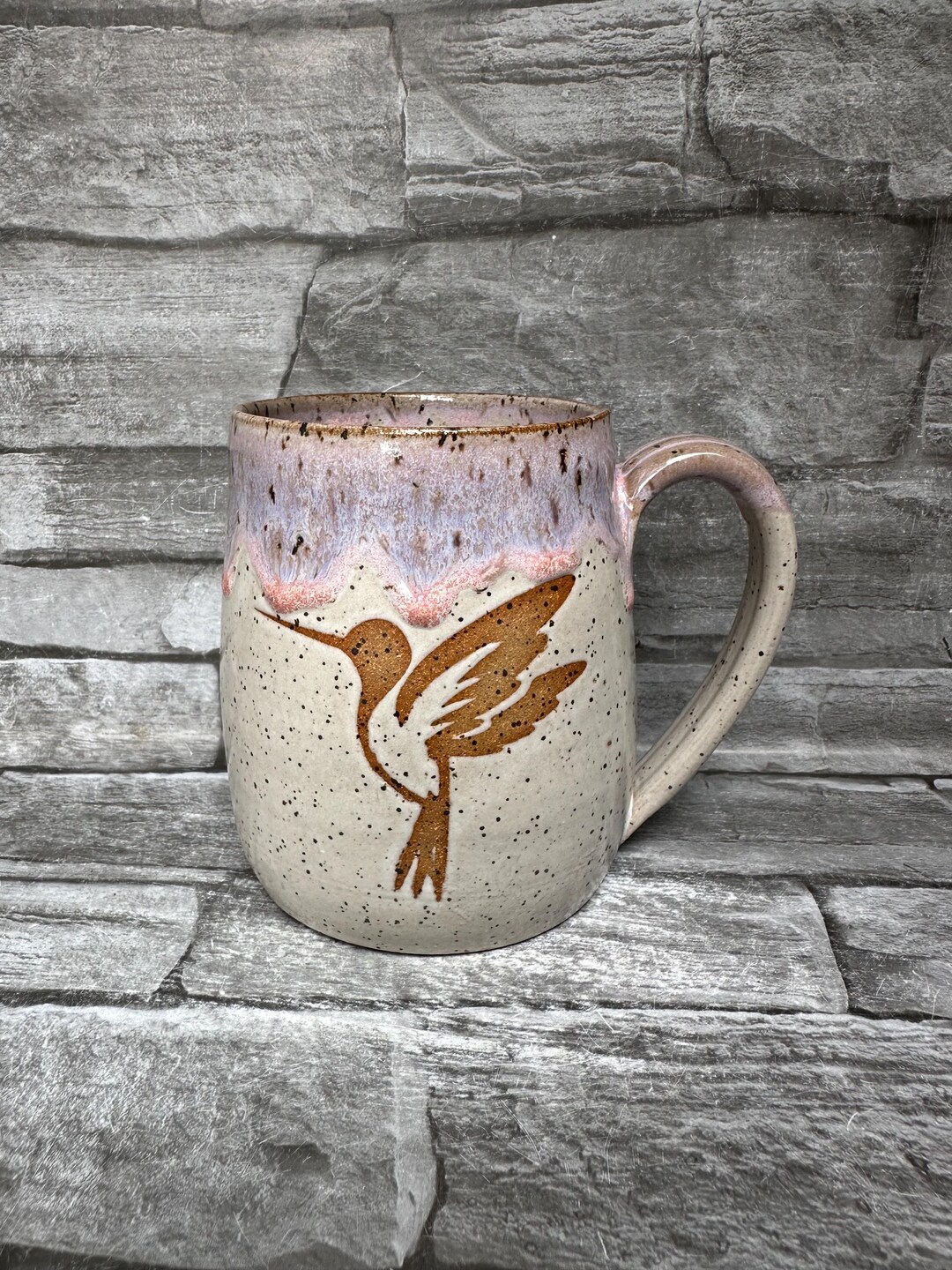 No 6 - Pink Pottery Mug, Hummingbird Mug, White Hummingbird Mug, Bird ...