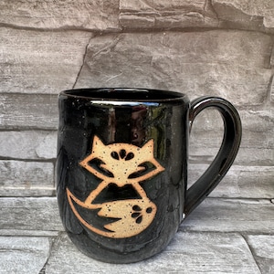 Pottery Mug, Foxy Mug, White Mug, Fox Mug, White Fox Coffee Mug, Black ...
