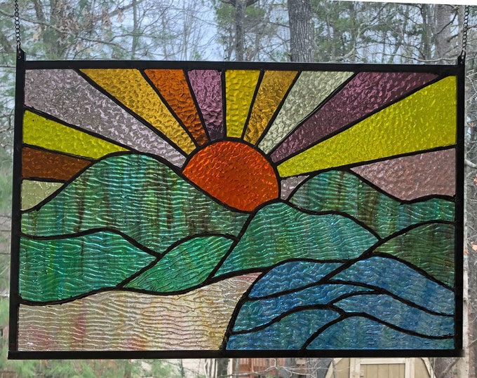 Stained Glass Mountains and Sunrise or Sunset - Etsy