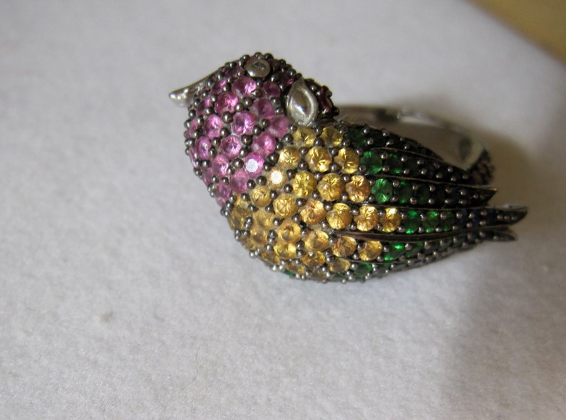 Estate 14K Multi-sapphire & Diamond Bird Ring - Etsy