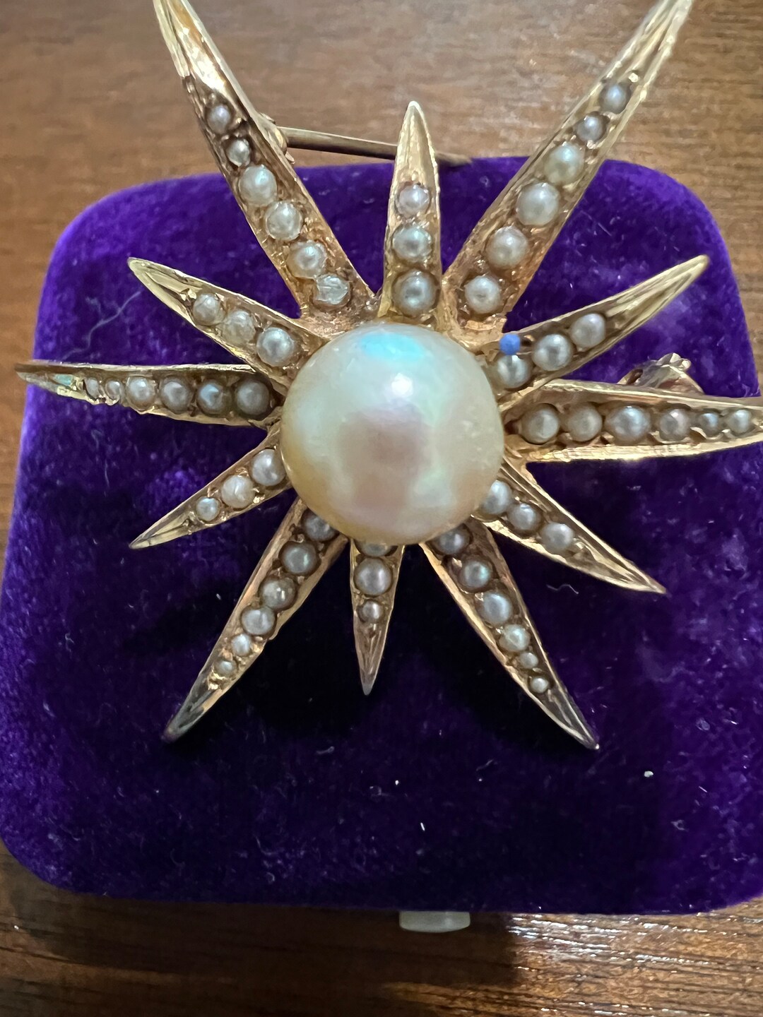 Vintage 14K Gold and Cultured Pearl Star Brooch - Etsy