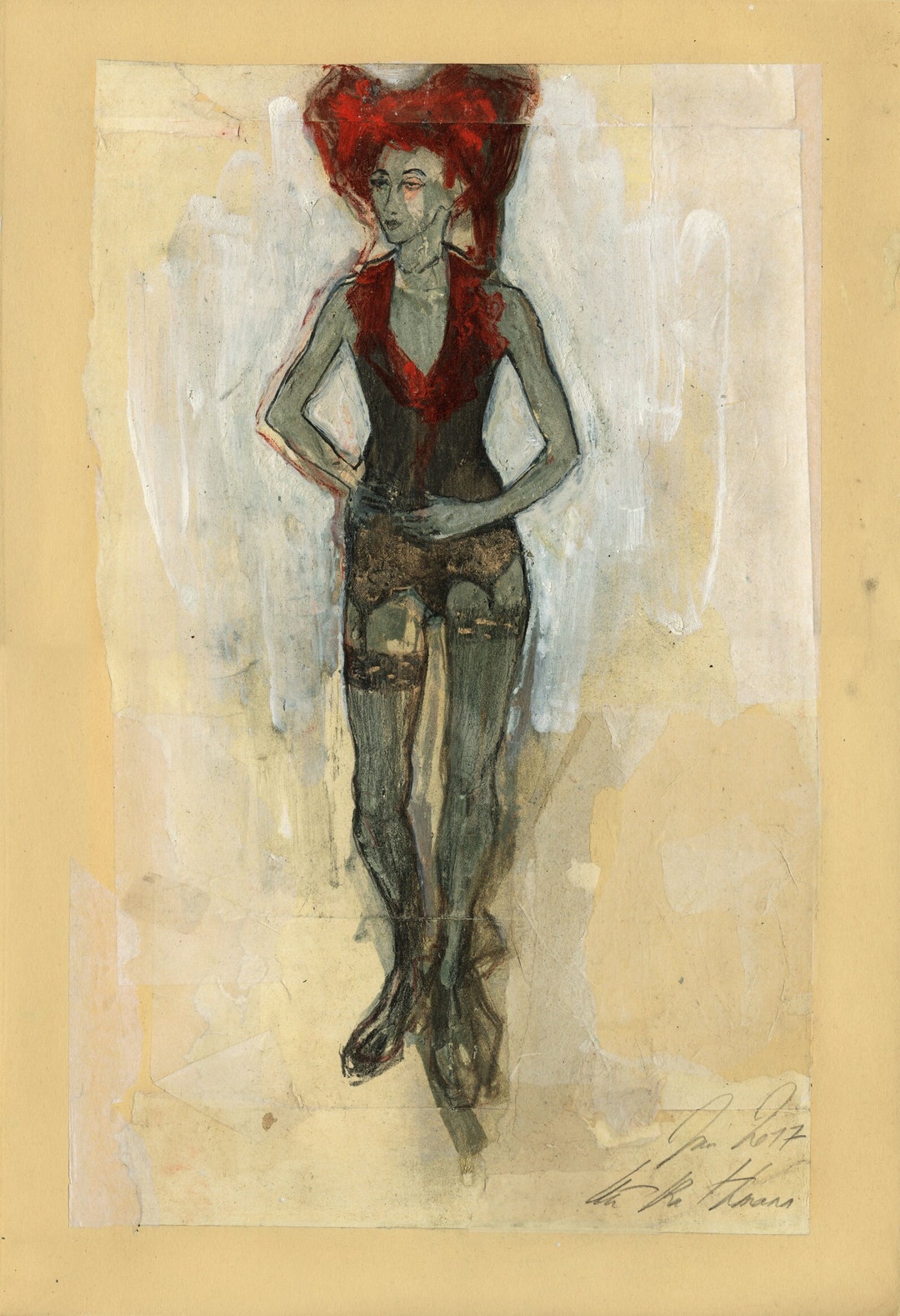 Mature, Original Drawing, hommage à Leonor Fini Xvi, Mixed Media on ...