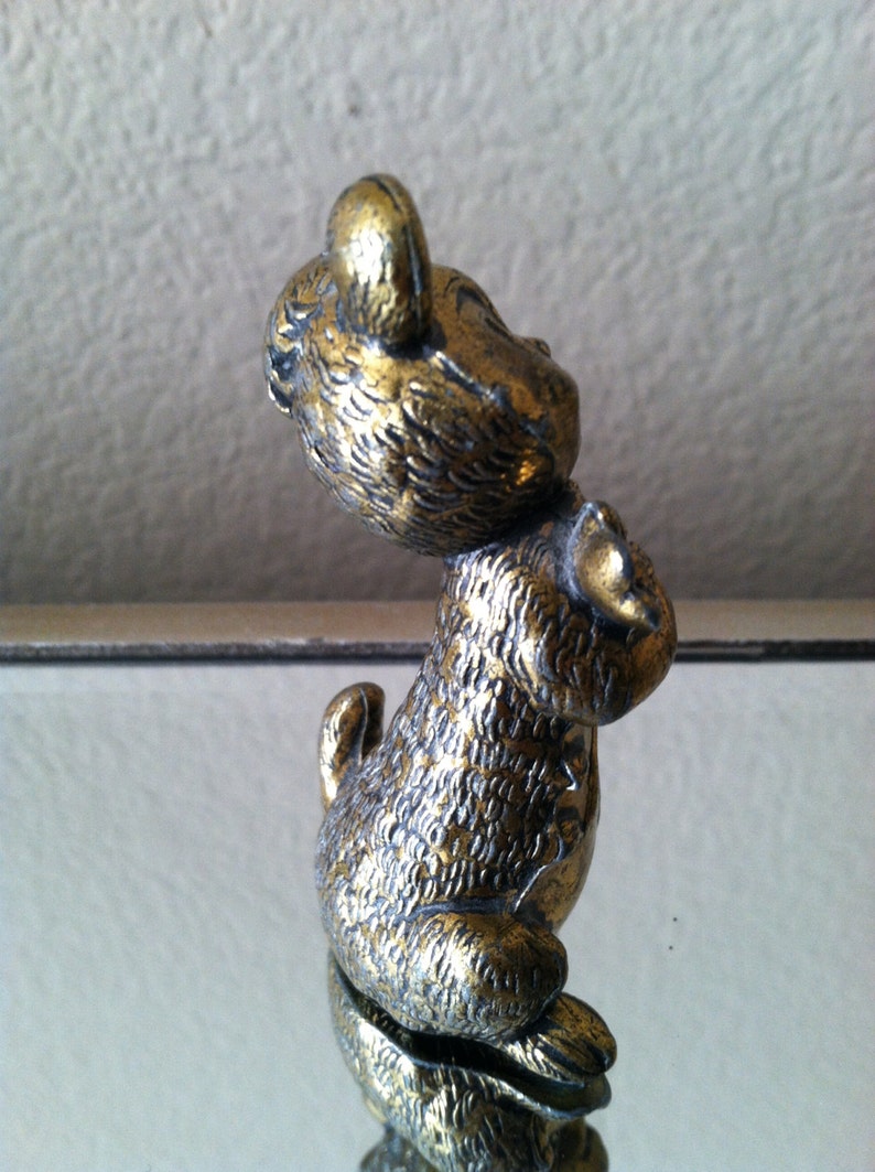 Vintage Gold Metal Mouse Holding Flowers Figurine | Etsy