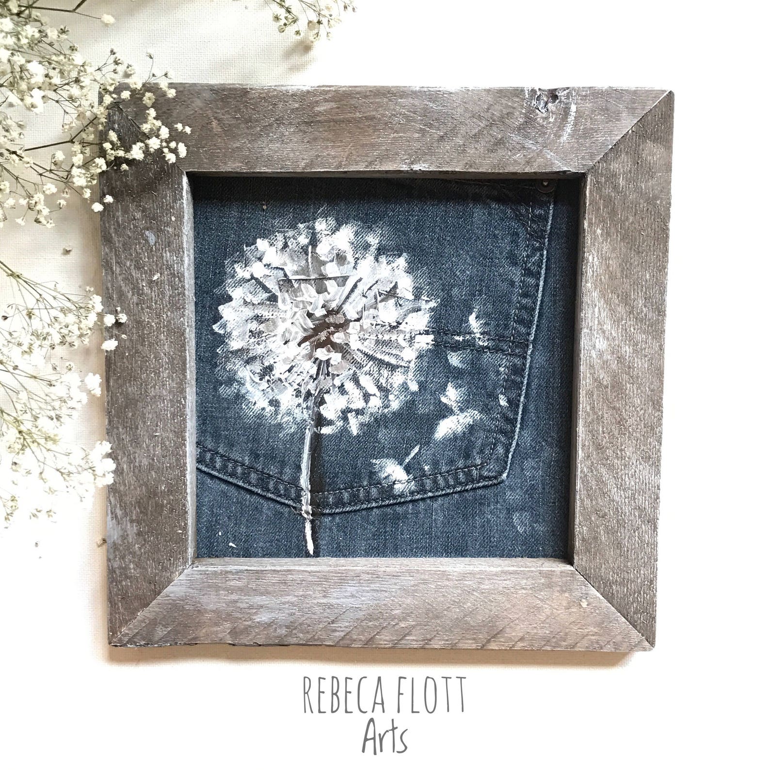 Dandelion Hand Painted on Jeans, Dandelion, Recycled Materials - Etsy