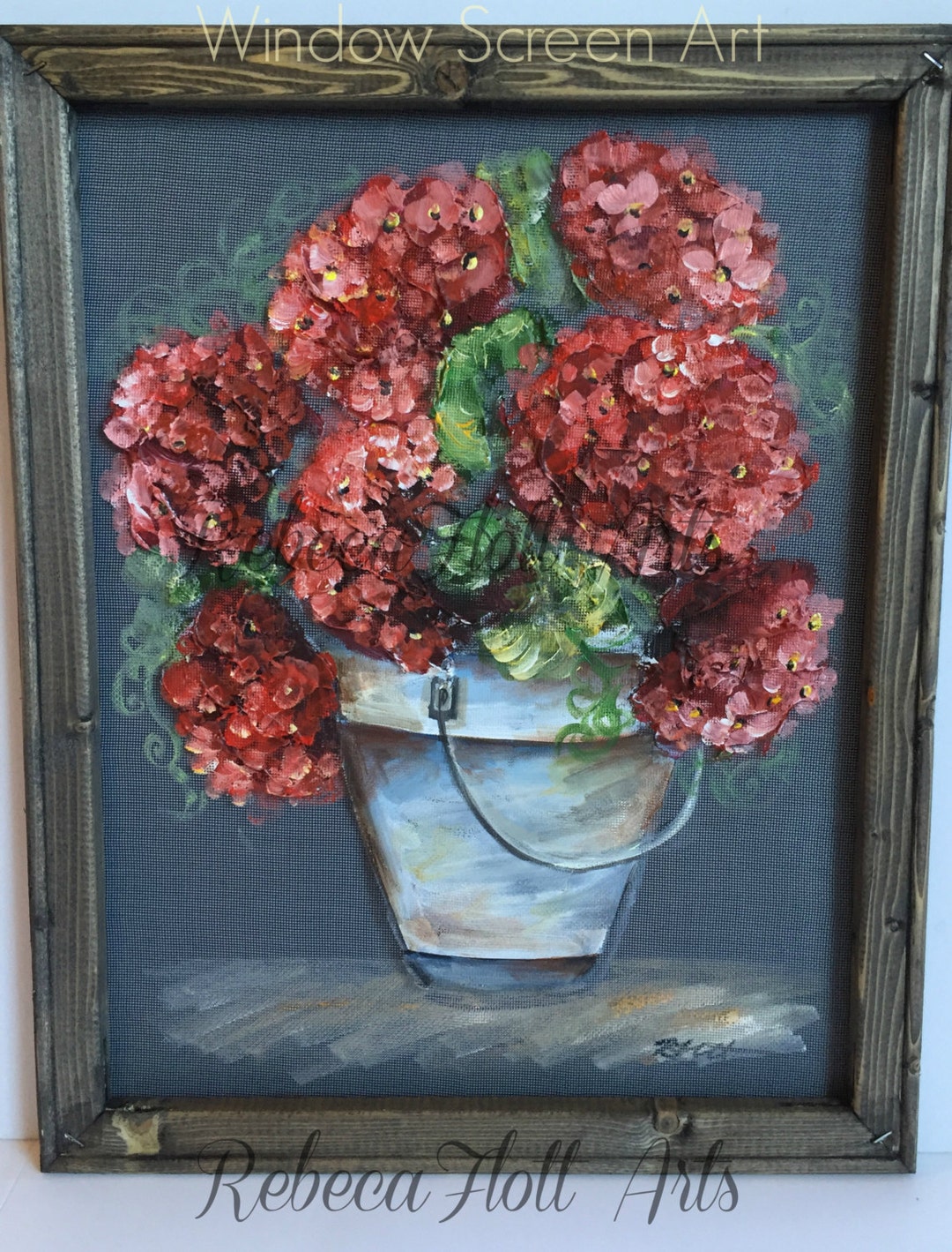 Red Hydrangea,window Screen Art,red Hydrangea,original, Flower,painting ...